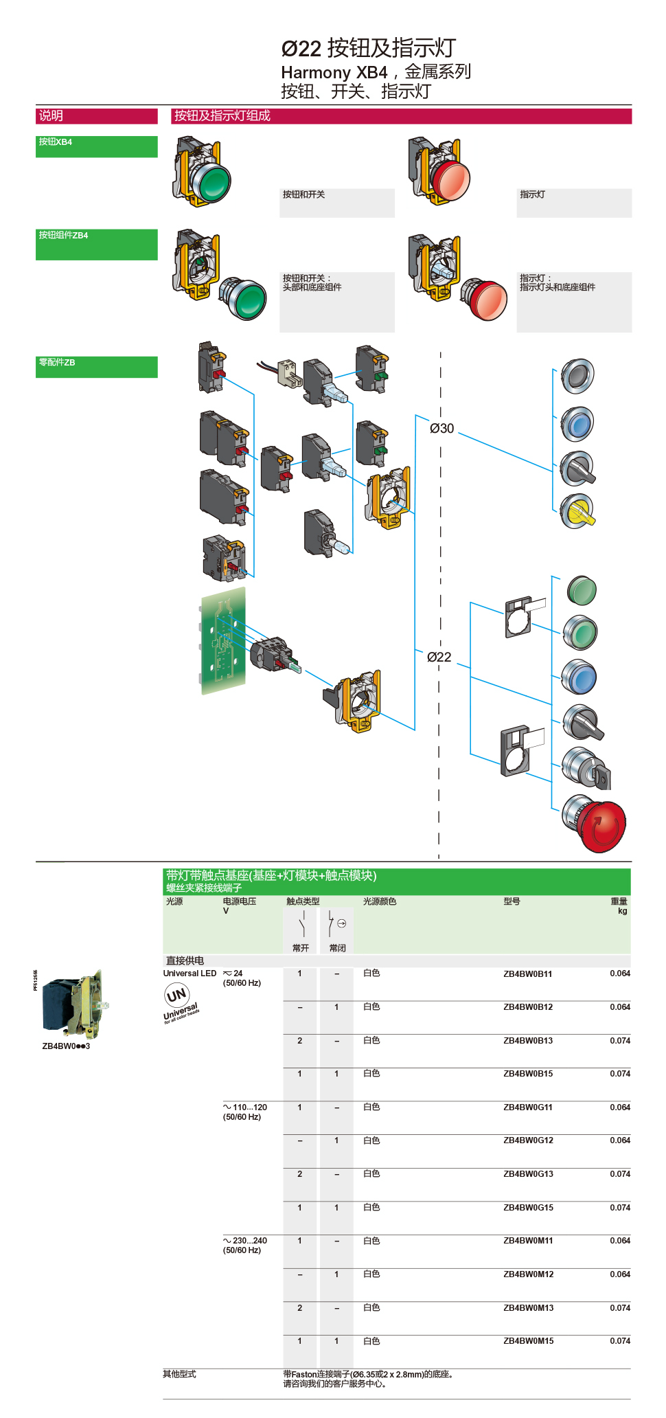 XB4系列 基座+LED模块+触头模块-工控猫
